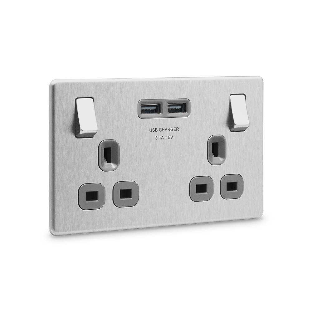 British General 2 Gang Switched Wall Power Socket Outlet Screwless ...