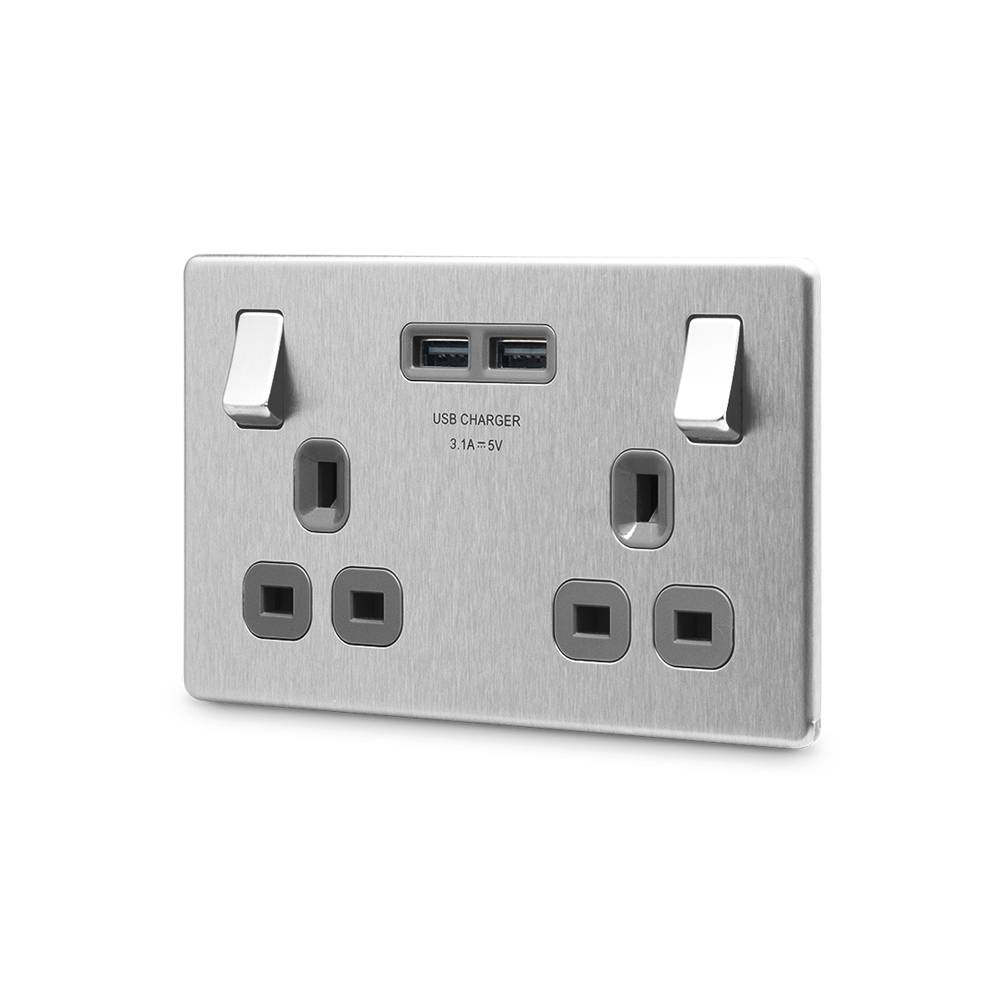 British General 2 Gang Switched Wall Power Socket Outlet Screwless ...