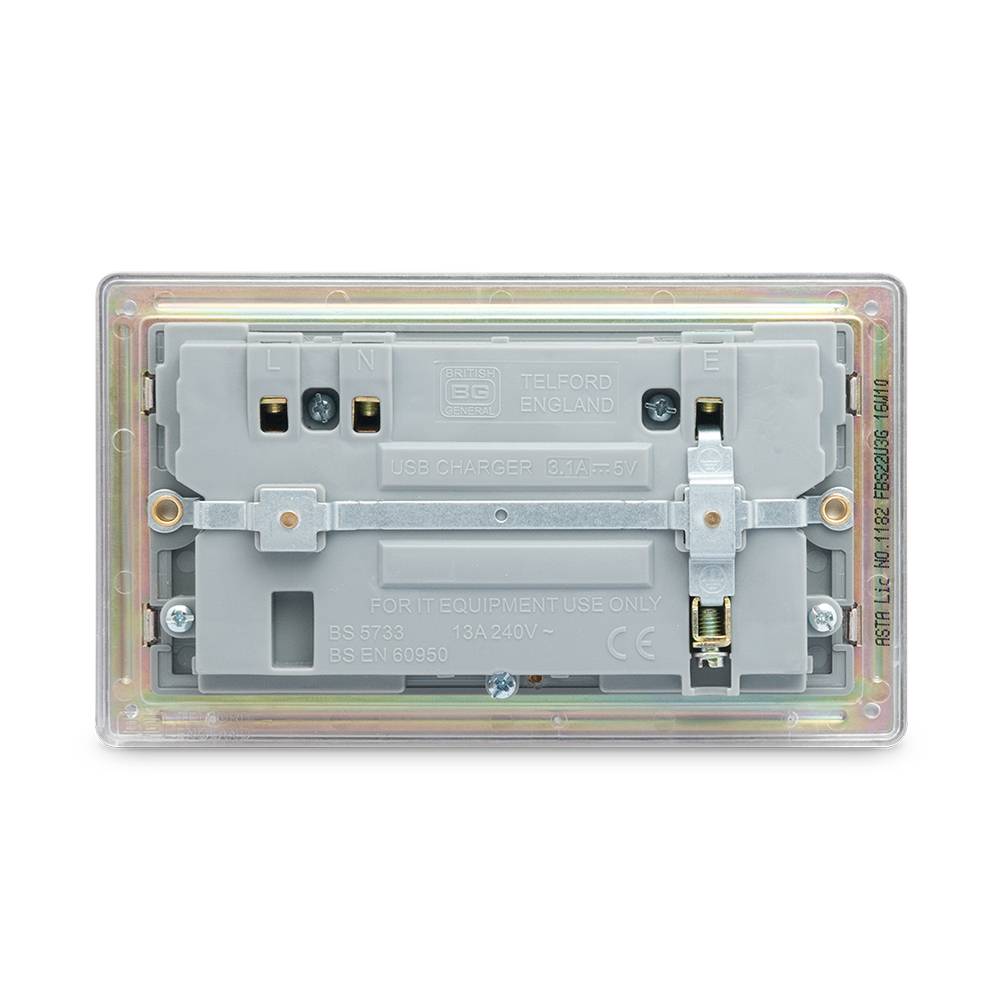 British General 2 Gang Switched Wall Power Socket Outlet Screwless ...