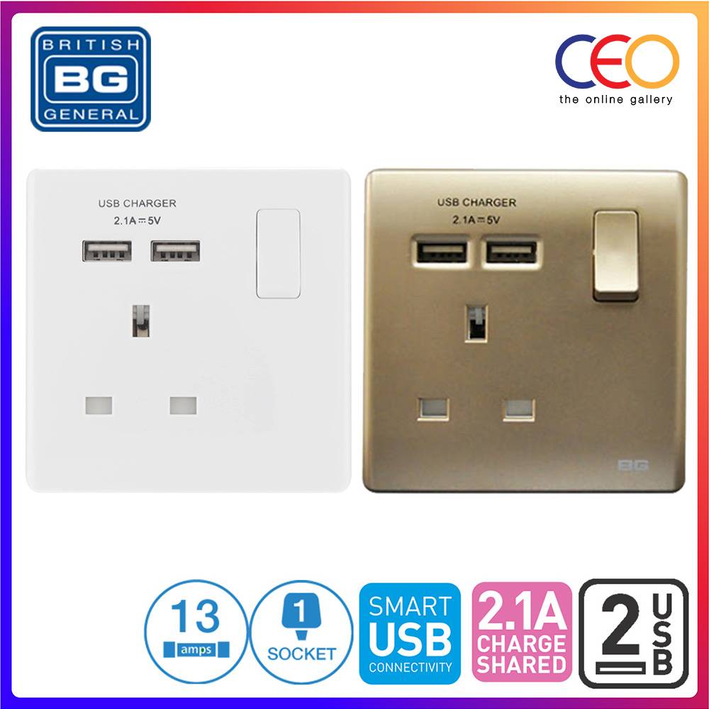 British General 1 Gang Single 13Amp Switched Type G Socket Outlet Power ...