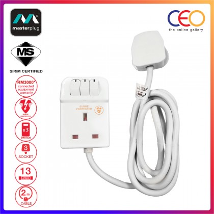 Masterplug surge protector 3 gang 2 meter extension lead SWSRG32C