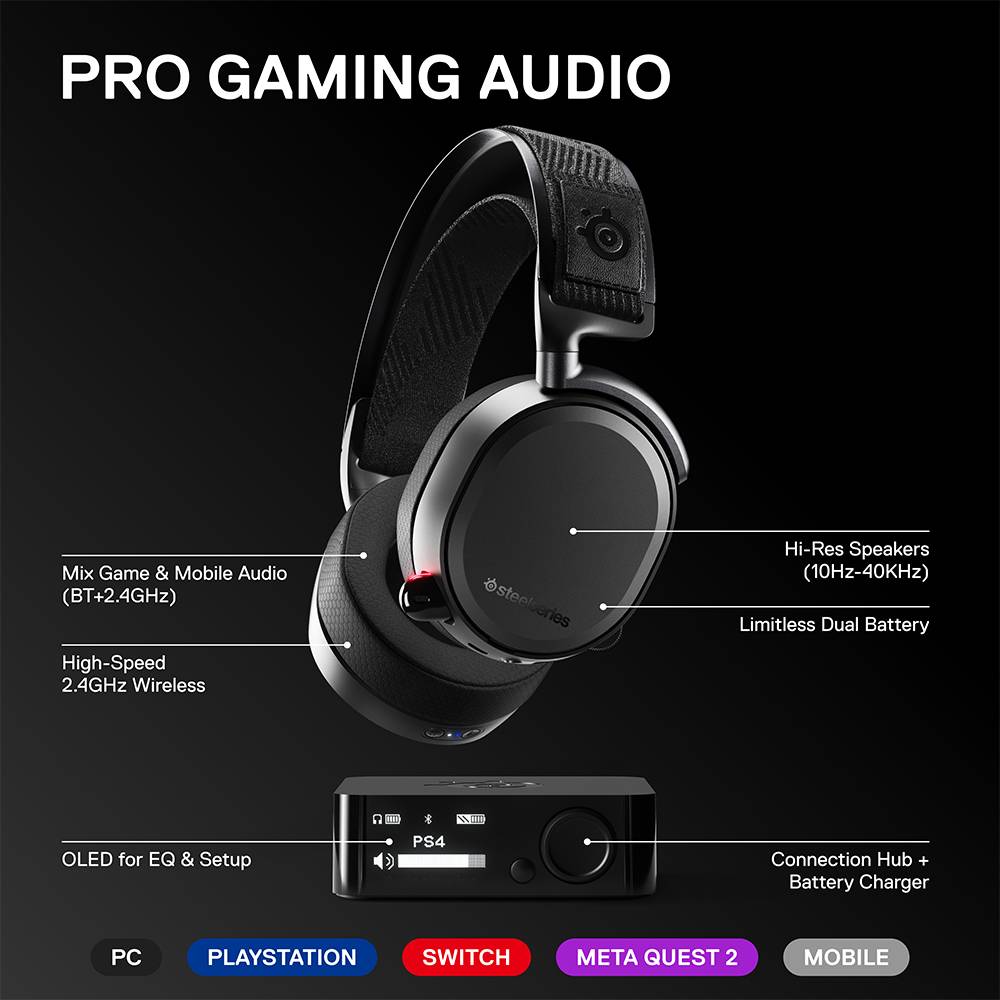 SteelSeries Arctis Pro Wireless + Bluetooth 7.1 DTS Headphone:X v2.0 Hi ...