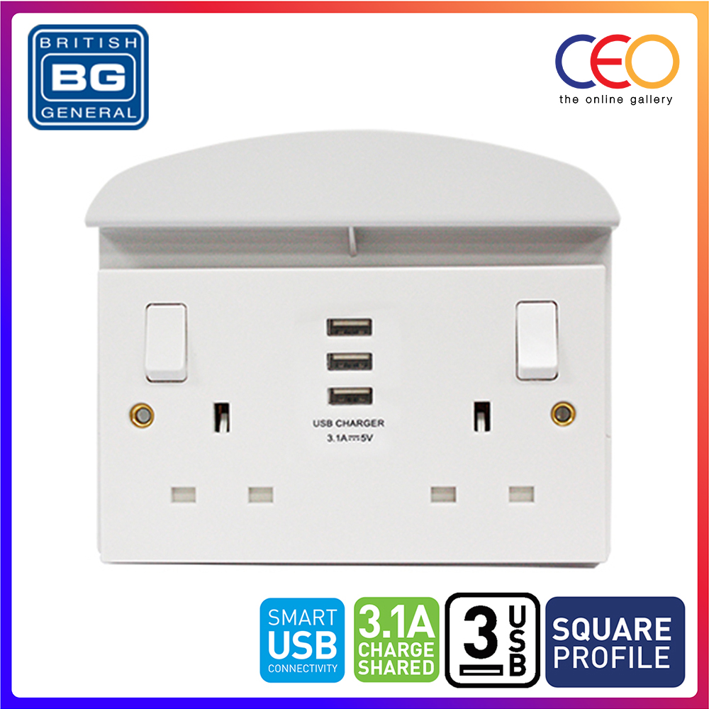 British General 2 Gang Switched Socket Outlet Wall Power Socket with 3 ...