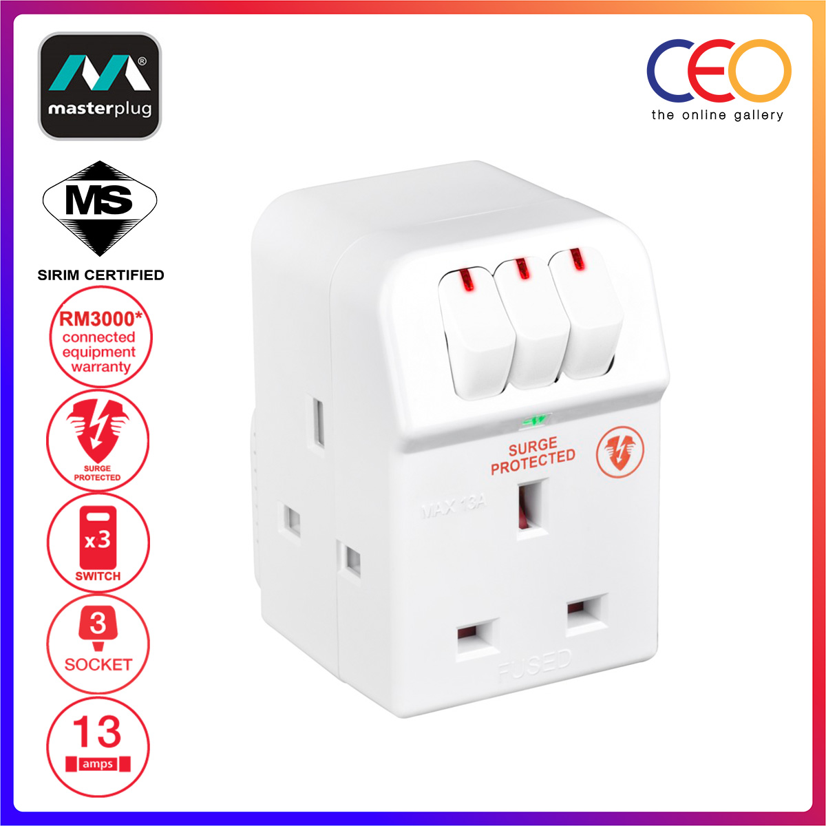 Masterplug surge protector 3 gang adaptor MSWRG3