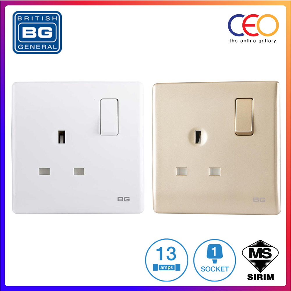 British General 1-Gang Single 13Amp Switched Type-G Socket Outlet Power ...